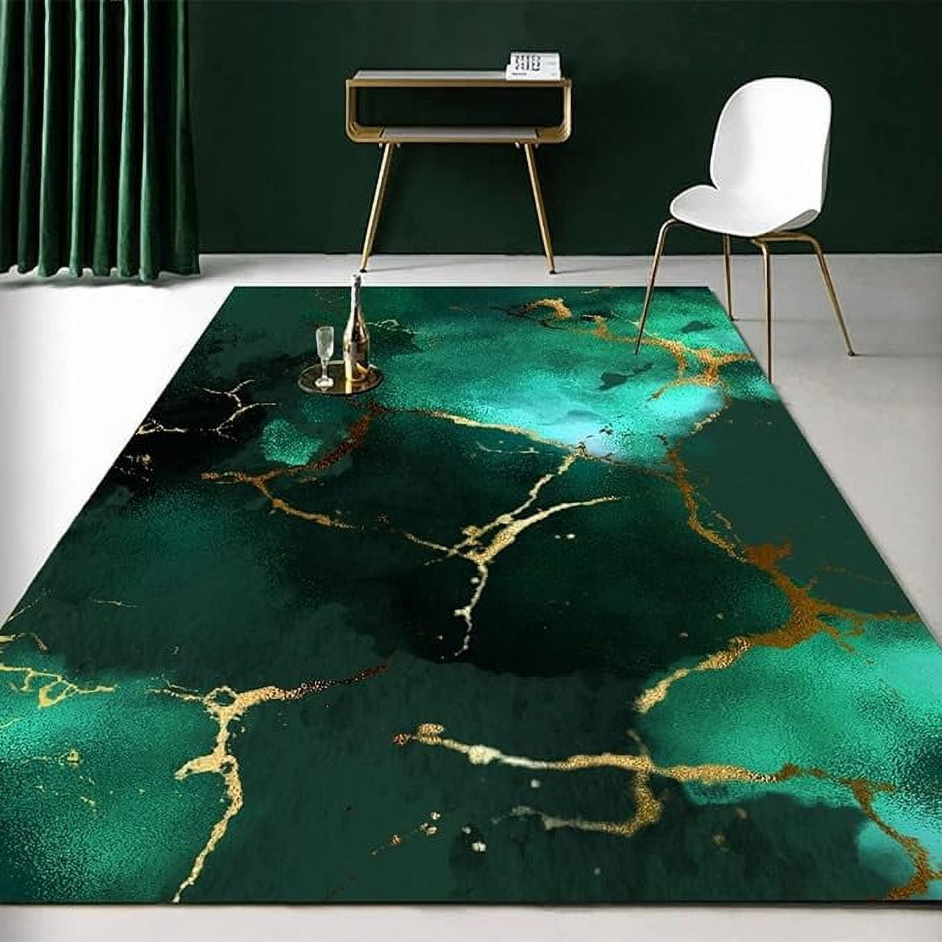 Emerald Green Gold Marble Rug, Decorative Rugs, Modern Abstract Pattern ...