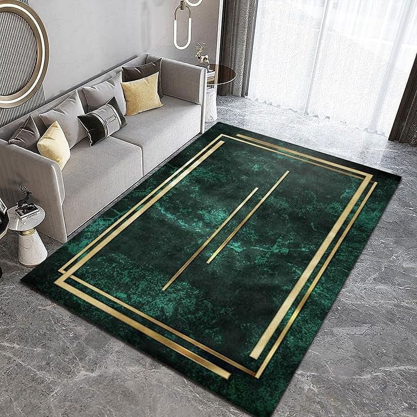 Emerald Green Gold Marble Texture Area Carpet, Retro Abstract Luxury ...