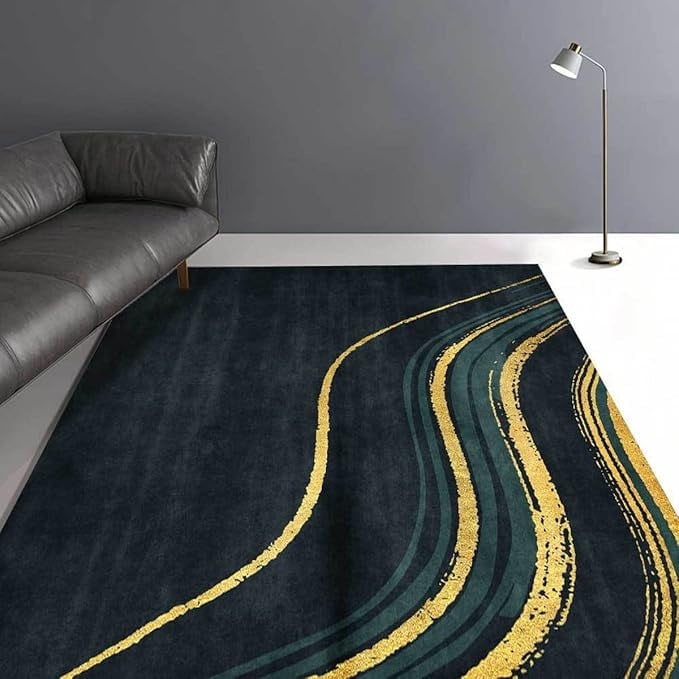 Emerald Green Gold Striped Abstract Area Rugs For Living Room Bedroom ...