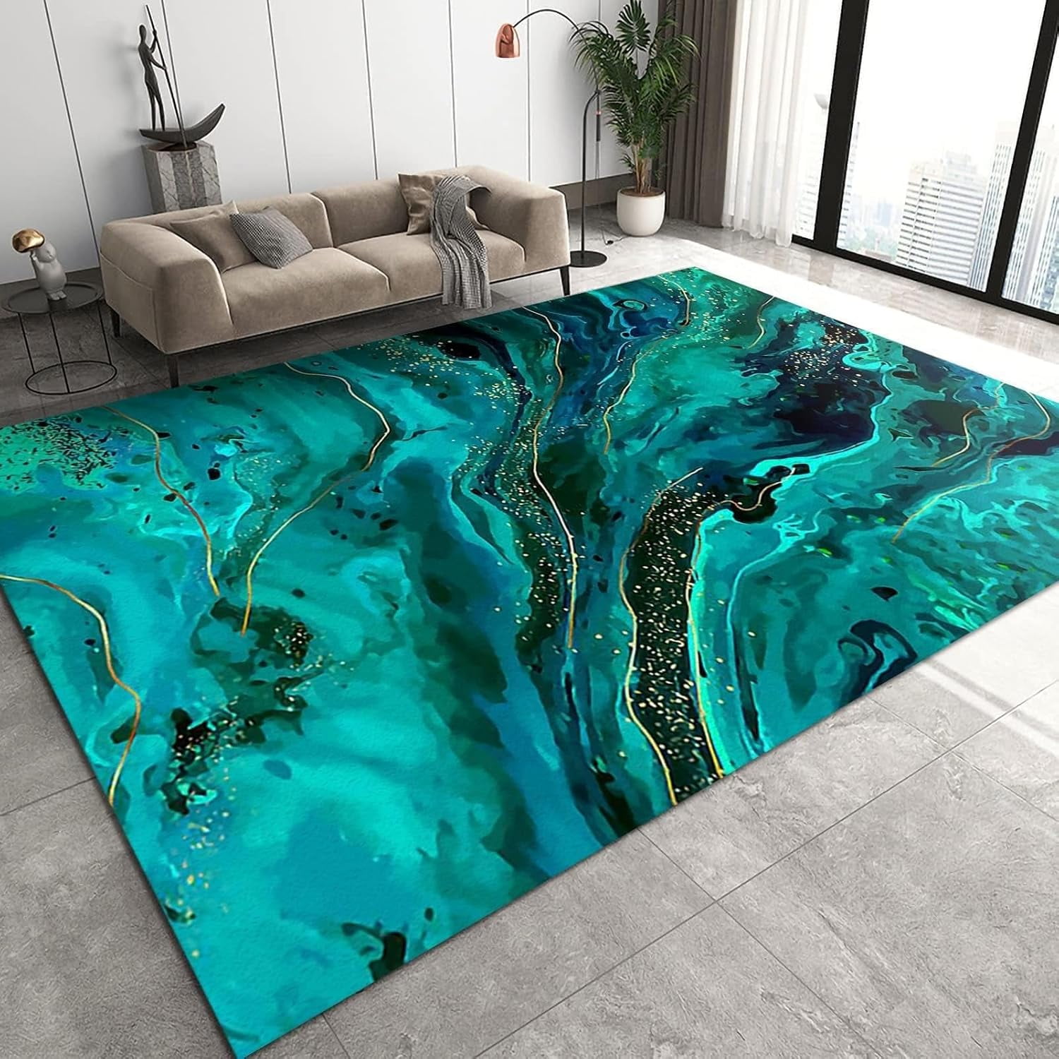 Emerald Green Gradient Marble Texture Area Rug, European Light Luxury ...