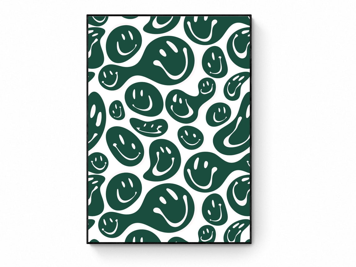 Emerald Green Groovy Smile Face Retro Wall Art, Unframed Paper Print ...