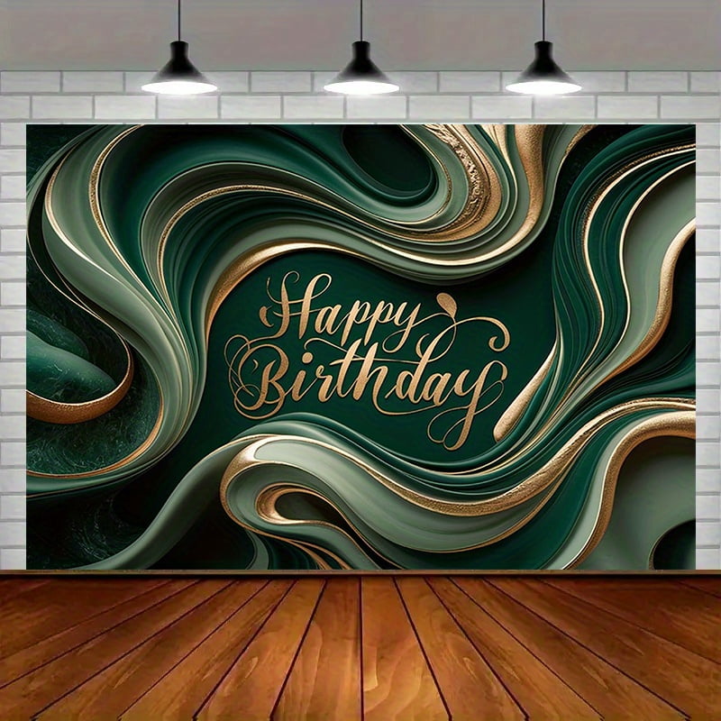 Emerald Green Happy Birthday Backdrop Fluid Gold Marble Luxury Abstract ...