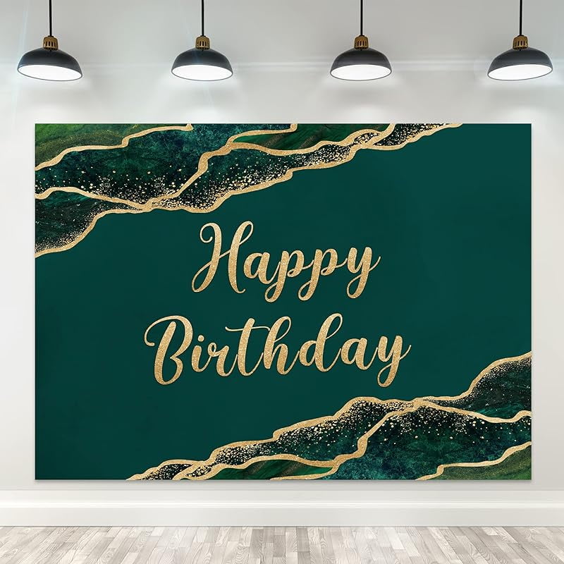 Emerald Green Happy Birthday Backdrop for Men Women Fluid Gold Marble ...