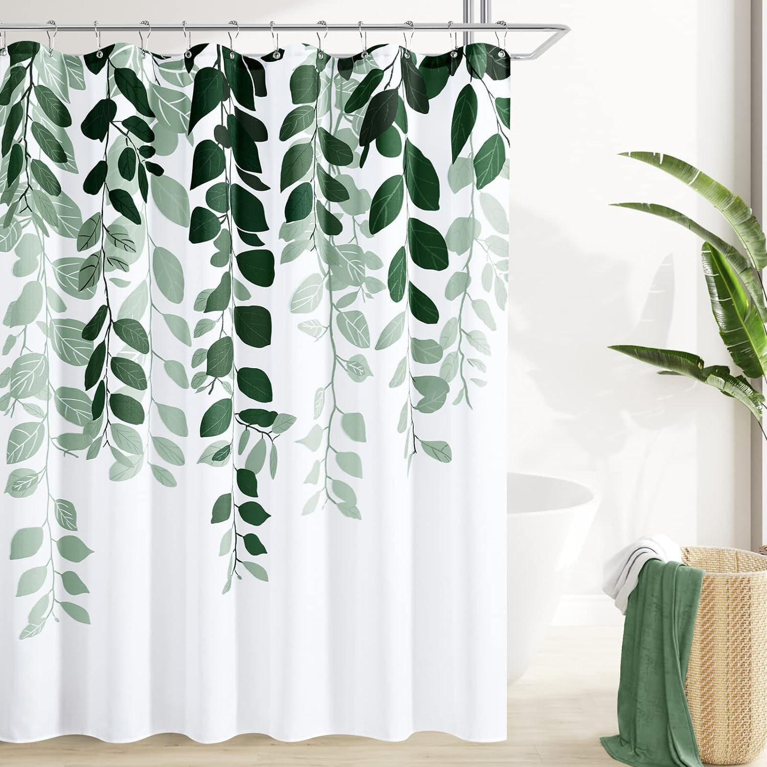 Emerald Green Leaves Shower Curtain for Bathroom Hunter Green ...