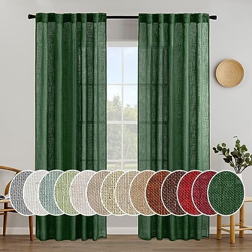 Emerald Green Linen Curtains 84 Inch Length for Bedroom Living Room ...