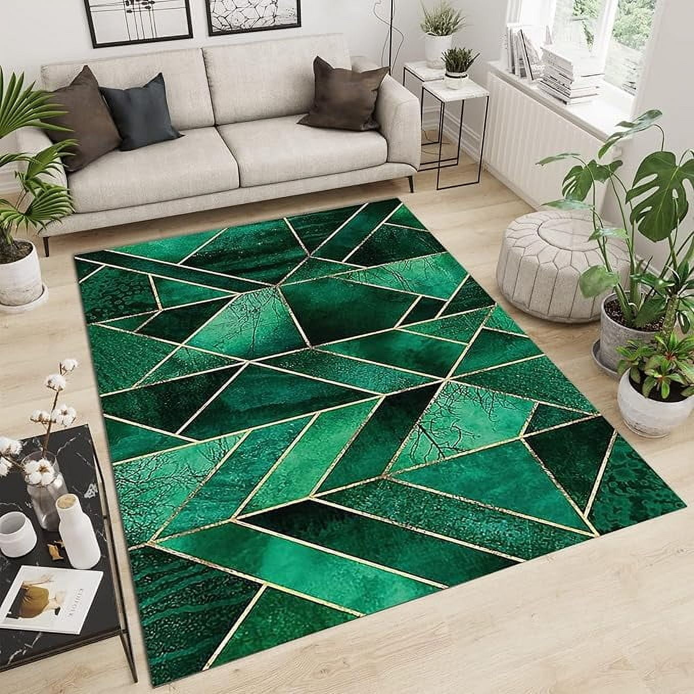 Emerald Green Luxury Marble Texture Area Rug, Abstract Geometric ...