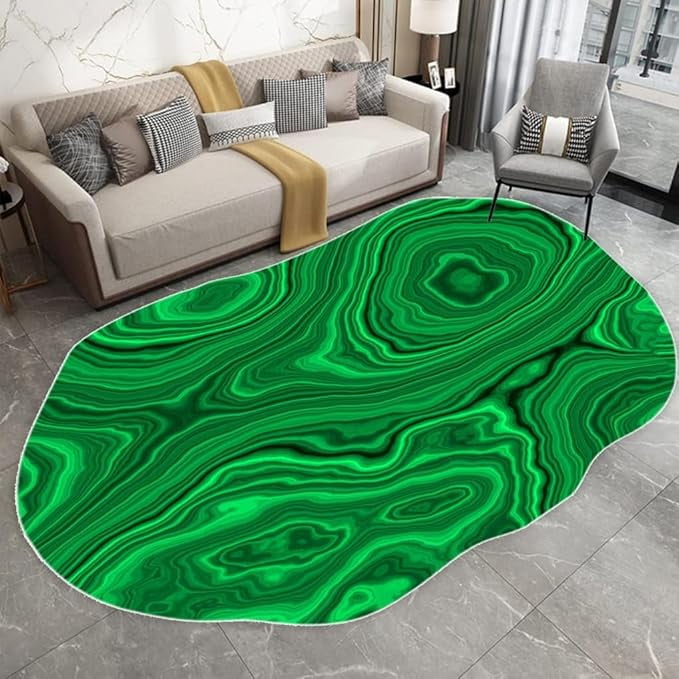 Emerald Green Marble Abstract Modern Irregular Shape Area Rugs Washable ...