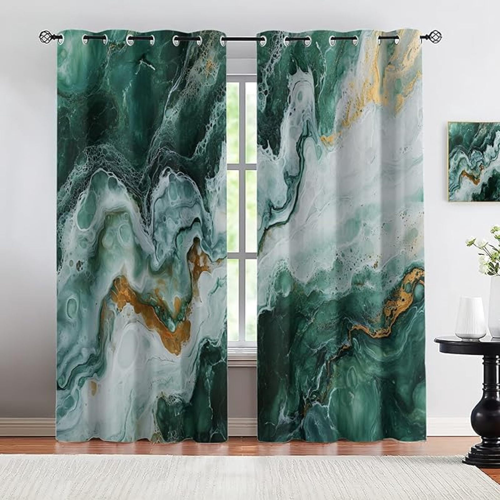 Emerald Green Marble Blackout Curtains For Girls Boys Home Decor ...