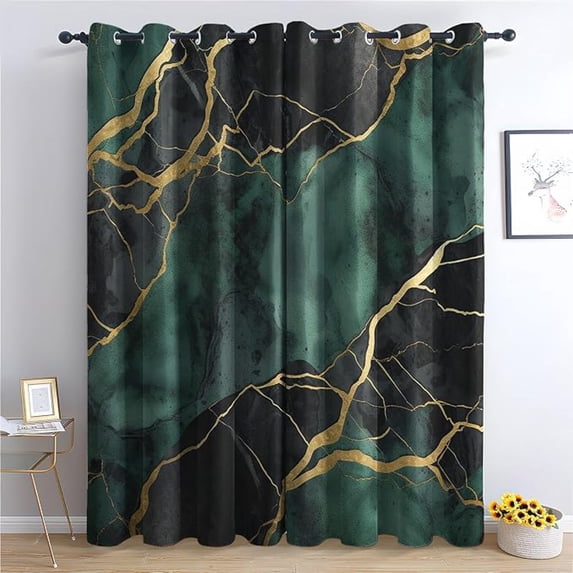 Emerald Green Marble Blackout Curtains For Living Room Bedroom, Thermal ...
