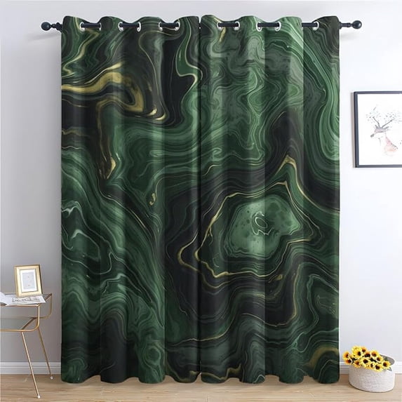Emerald Green Marble Blackout Curtains For Living Room Bedroom, Thermal ...