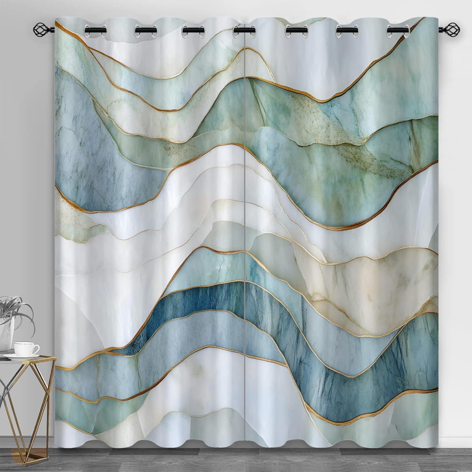 Emerald Green Marble Blackout Curtains, Modern Fashion Marble Curtains ...