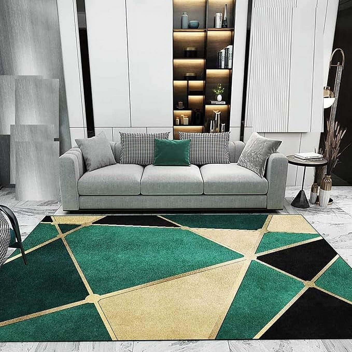 Emerald Green Marble Irregular Texture Area Rug, Abstract Black Gold ...