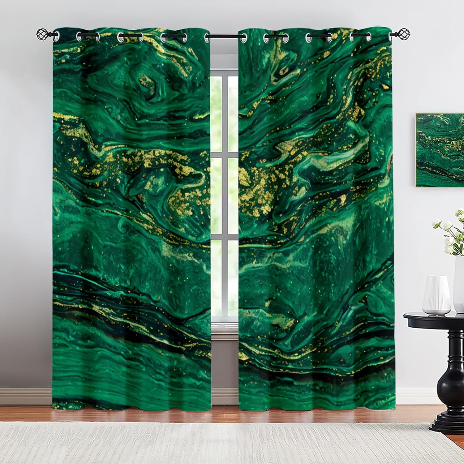 Emerald Green Marble Privacy Window Shades, Abstract Water Thermal ...
