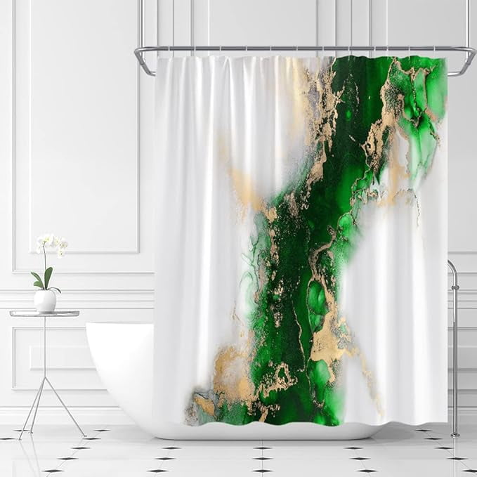 Emerald Green Marble Shower Curtain Abstract Modern Ink Texture Luxury ...