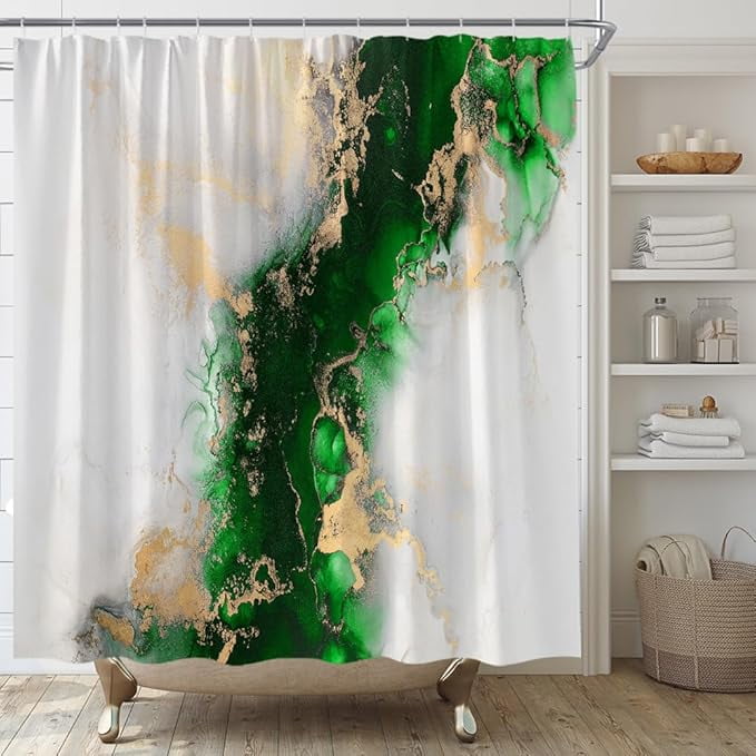 Emerald Green Marble Shower Curtain Modern Abstract Texture Gold Luxury ...