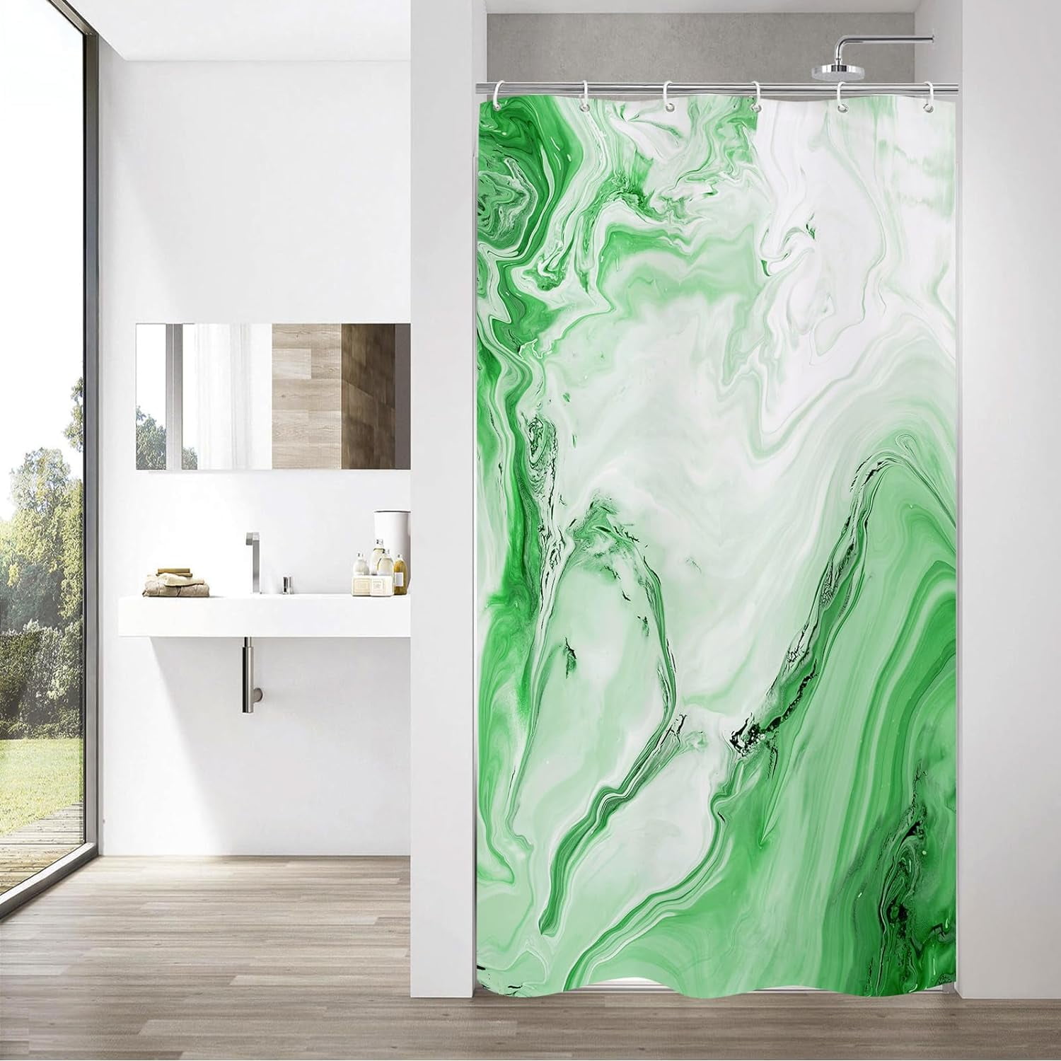 Emerald Green Marble Small Stall Shower Curtain 36 x 72, Abstract Ombre ...
