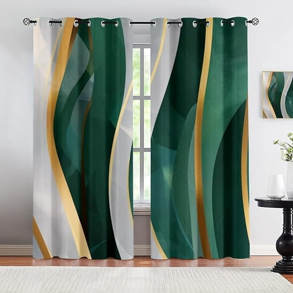 Emerald Green Marble Stripes Blackout Curtains, Modern Green And Gold ...