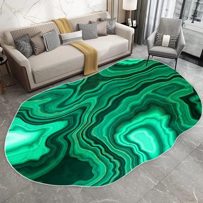 Emerald Green Marble Swirl Modern Abstract Irregular Shaped Rug For ...