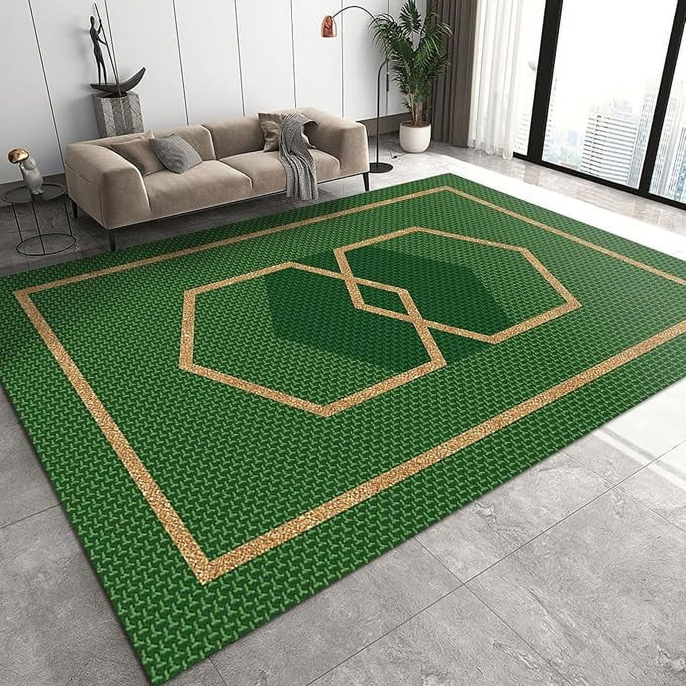 Emerald Green Marble Texture Area Rugs, Geometric Golden Square Frame ...