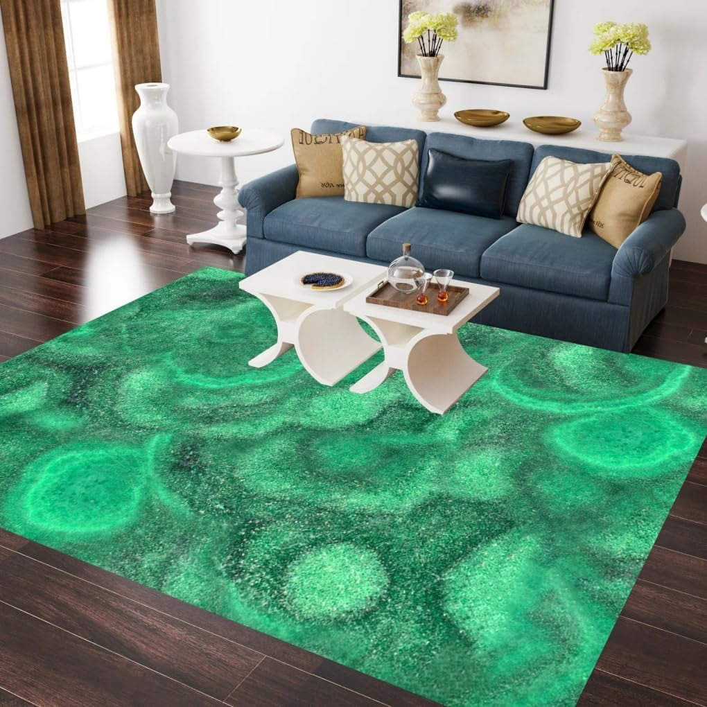 Emerald Green Marble Texture Modern Abstract Area Rug Washable Soft ...