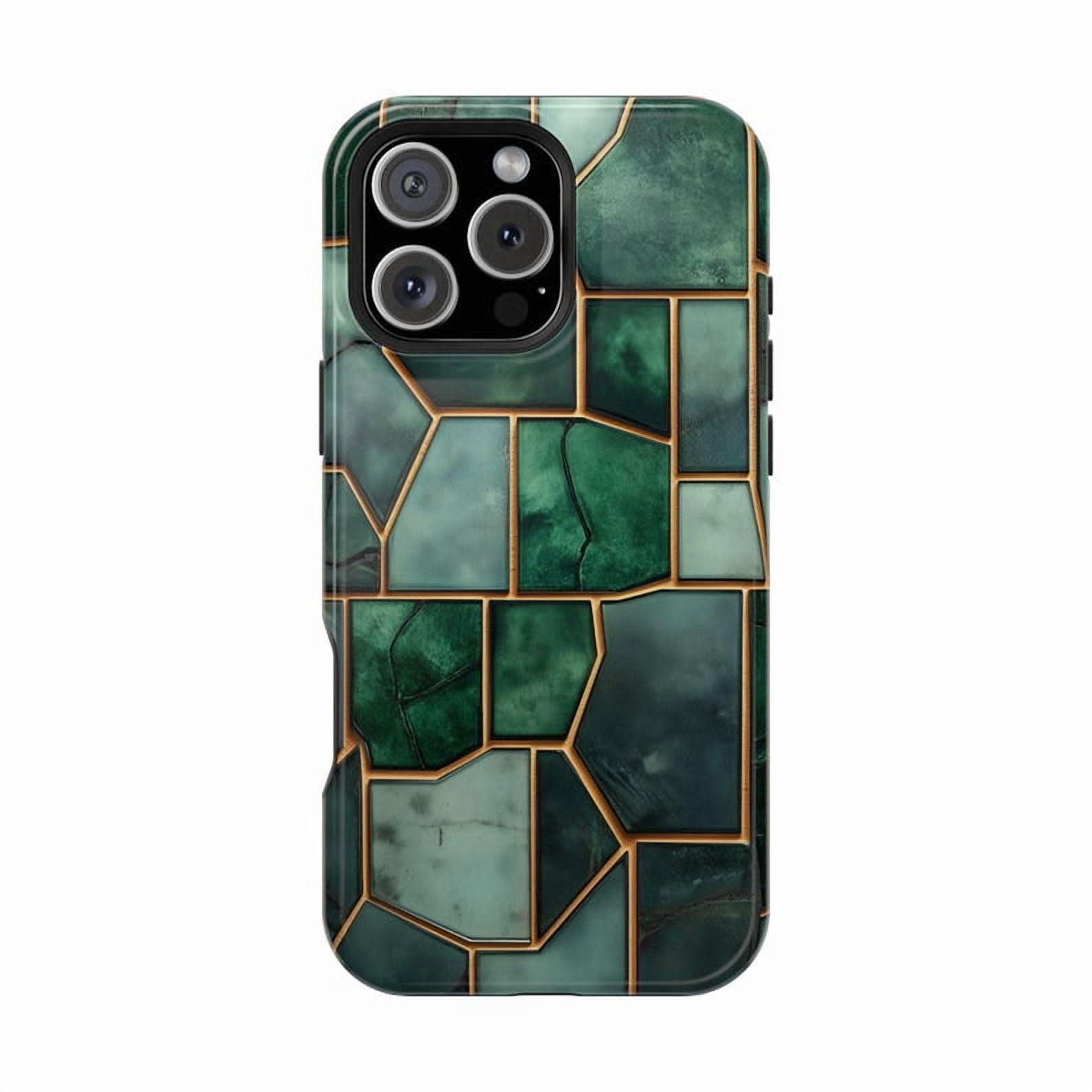Emerald Green Mosaic Glass Tile Geometric Art Phone Case with iPhone 17 ...