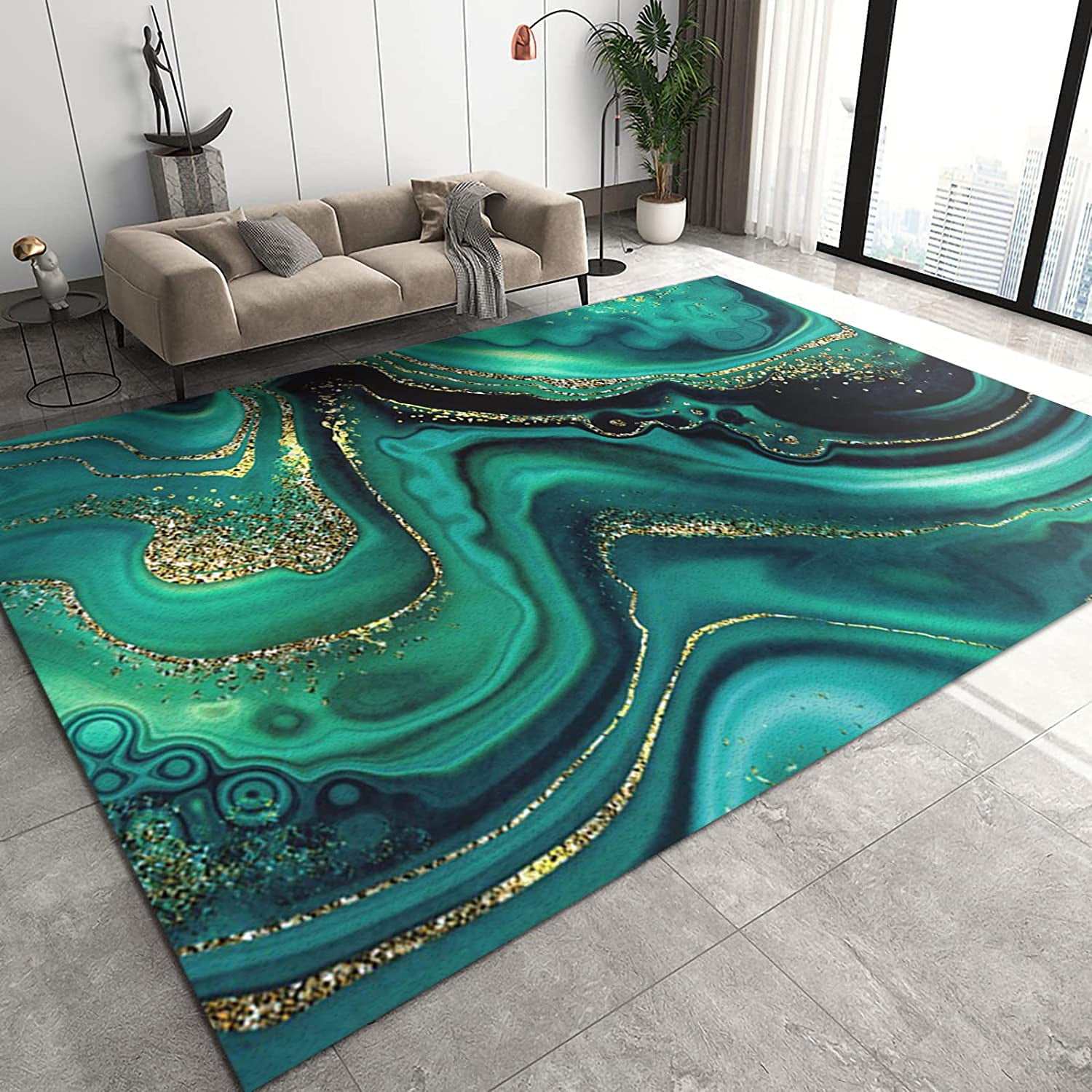 Emerald Green Oil Painting Rug, 3D Abstract Art Porch Pad, Non-Slip Mat ...