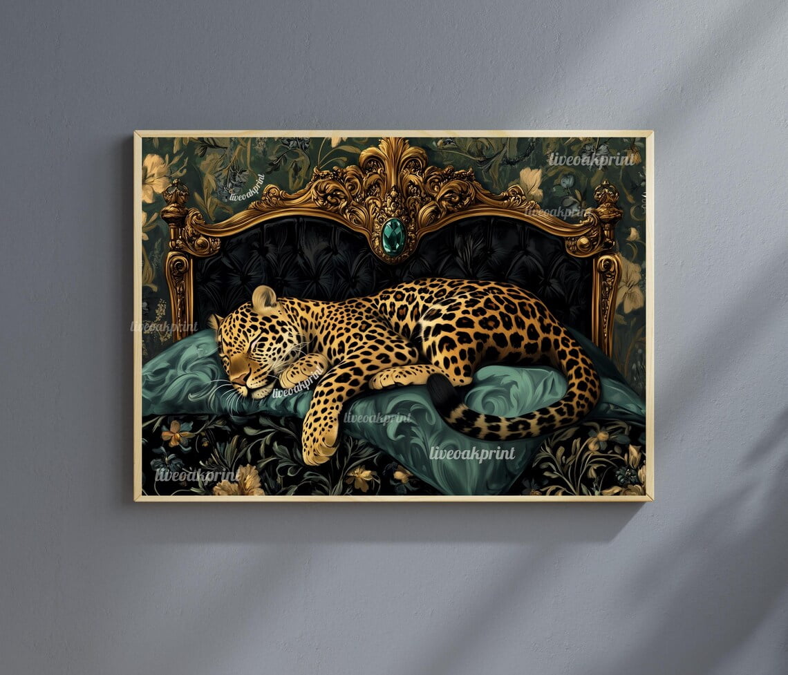 Emerald Green Panther Wall Art - Moody Maximalist Decor - Whimsigoth ...