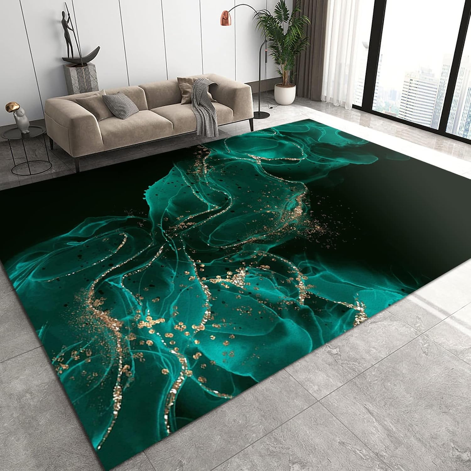 Emerald Green Pattern Area Rugs, Golden Yellow Jewelry Spotted Ink Art ...