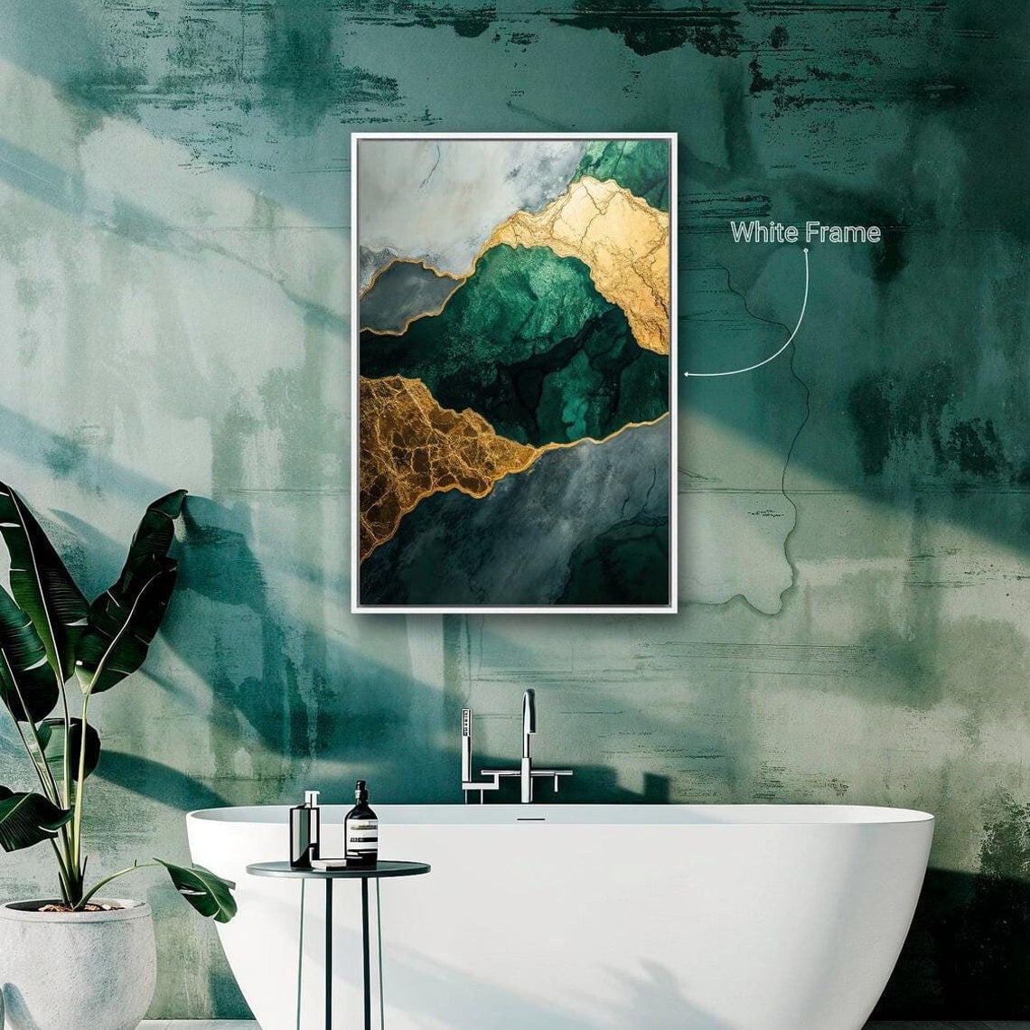 Emerald Green Poster Abstract Wall Art Gold And Gray Liquid Poster ...