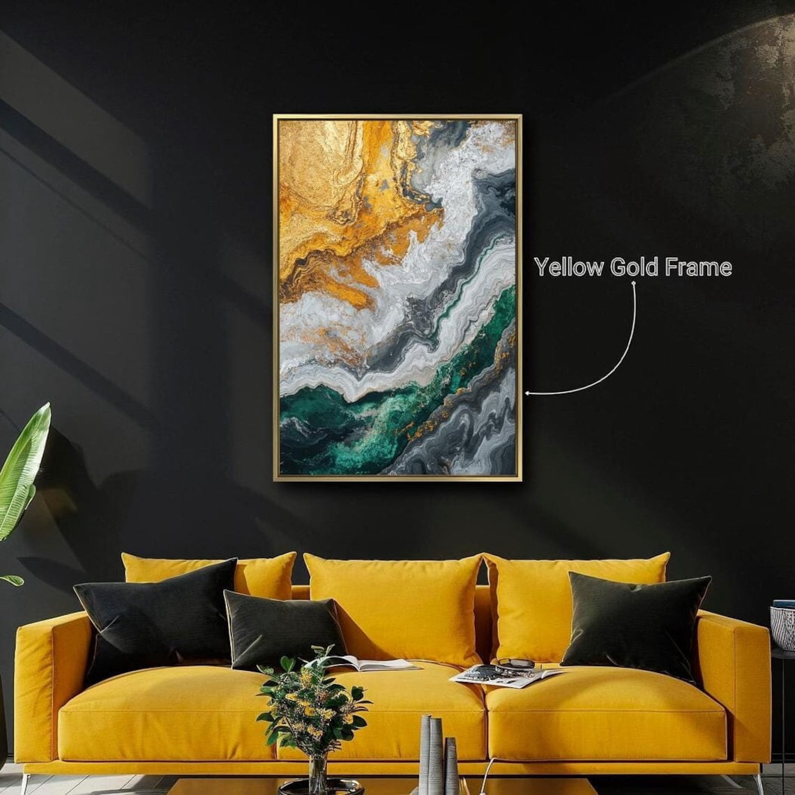 Emerald Green Poster Gray And Gold Swirls Wall Art Abstract Liquid ...