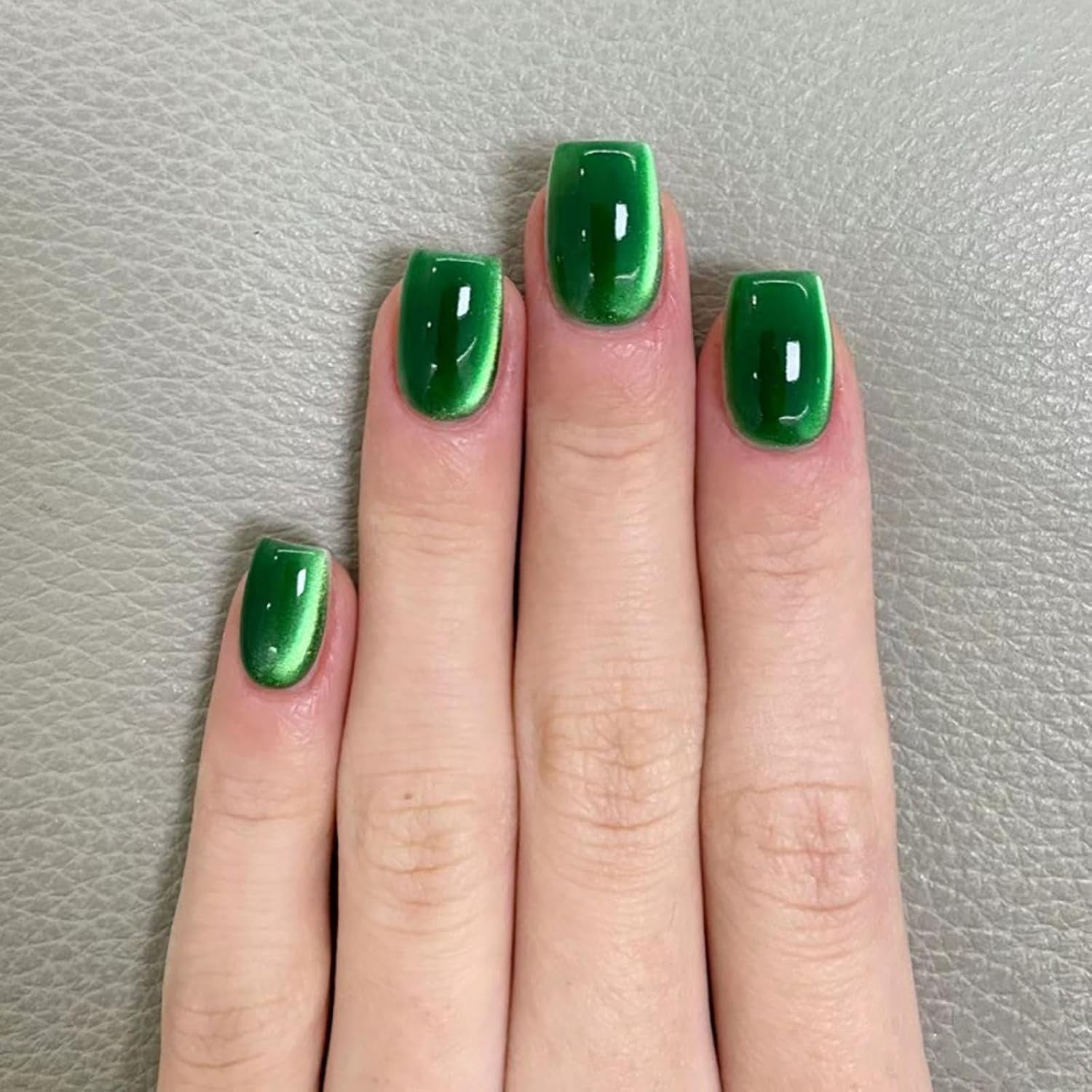 Emerald Green Press on Nails Short Square Fake Nails Full Cover Green ...