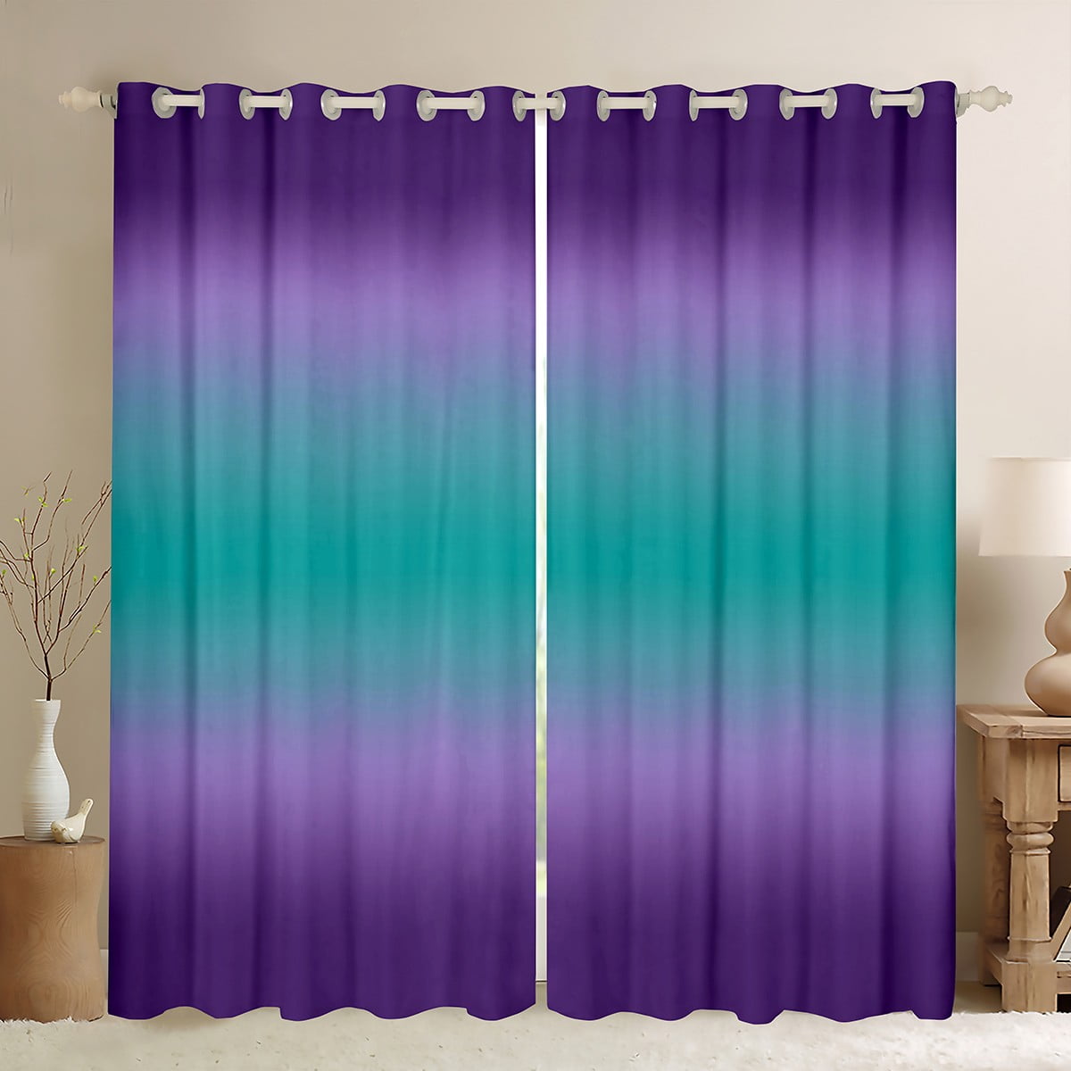 Emerald Green and Purple Curtains Ombre Teal Green Gradient Curtains ...