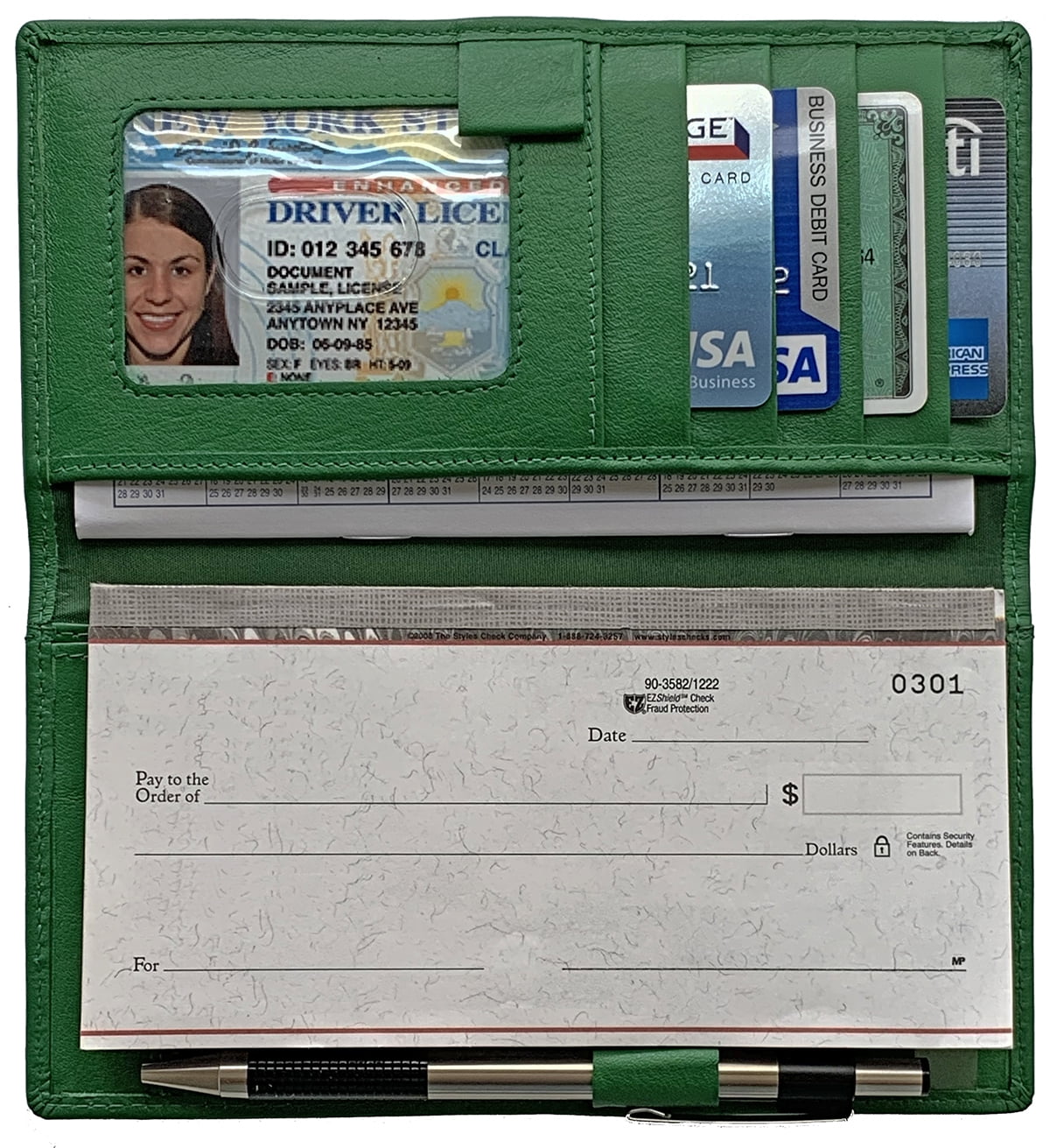 Emerald Green RFID Leather Checkbook Cover With Credit Card Slots and ...