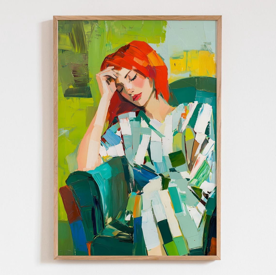 Emerald Green Red Haired Woman Art Stripe Dopamine Vibrant Green ...