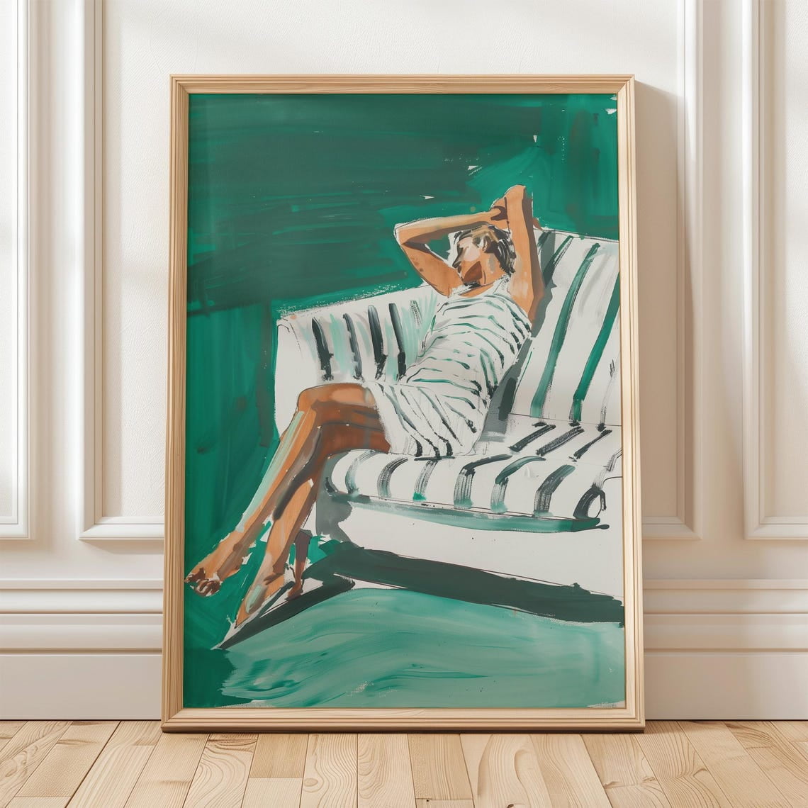 Emerald Green Relaxing Woman Print, Modern Abstract Wall Art ...