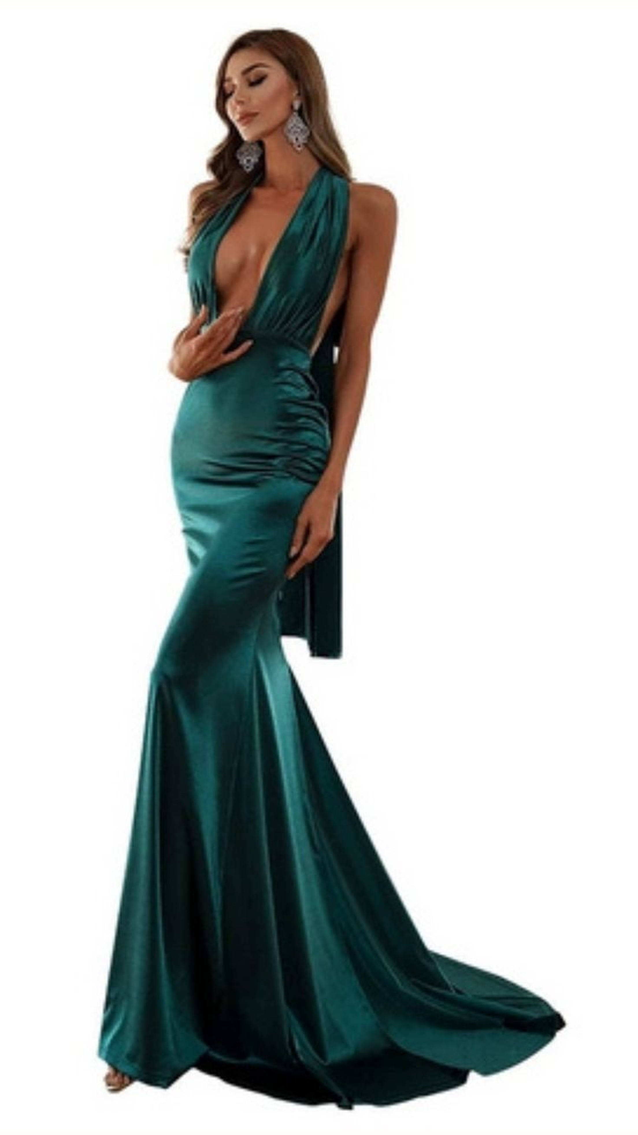Emerald Green Satin Maxi Dress - Size M - Formal Gown - Walmart.com