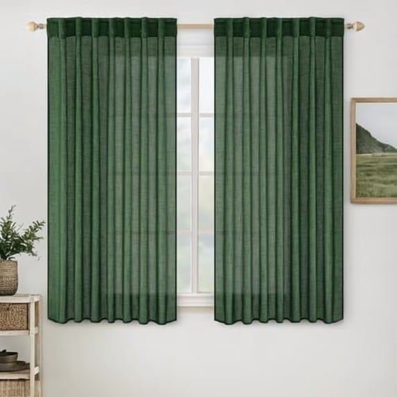 Emerald Green Short Curtains 63 Inch Length 2 Panels for Kitchen ...