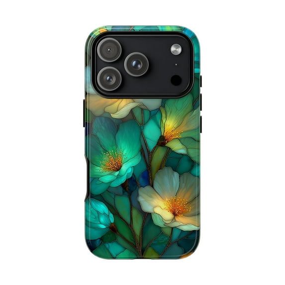 Emerald Green Stained Glass Flowers Elegant Botanical Pattern Phone ...