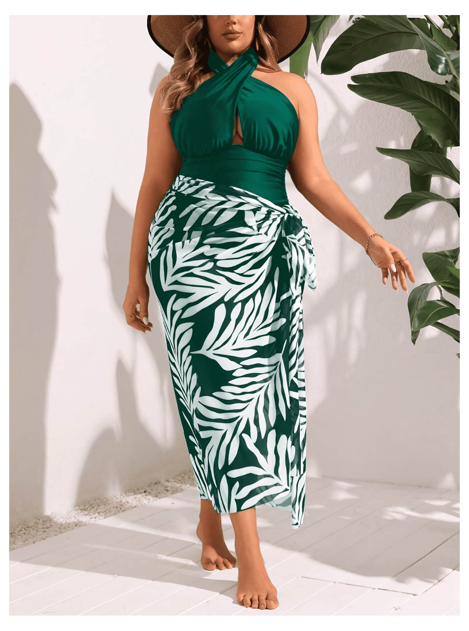 Emerald Green Swimsuit for Women Halter Cutout One Piece Bathing Suit ...