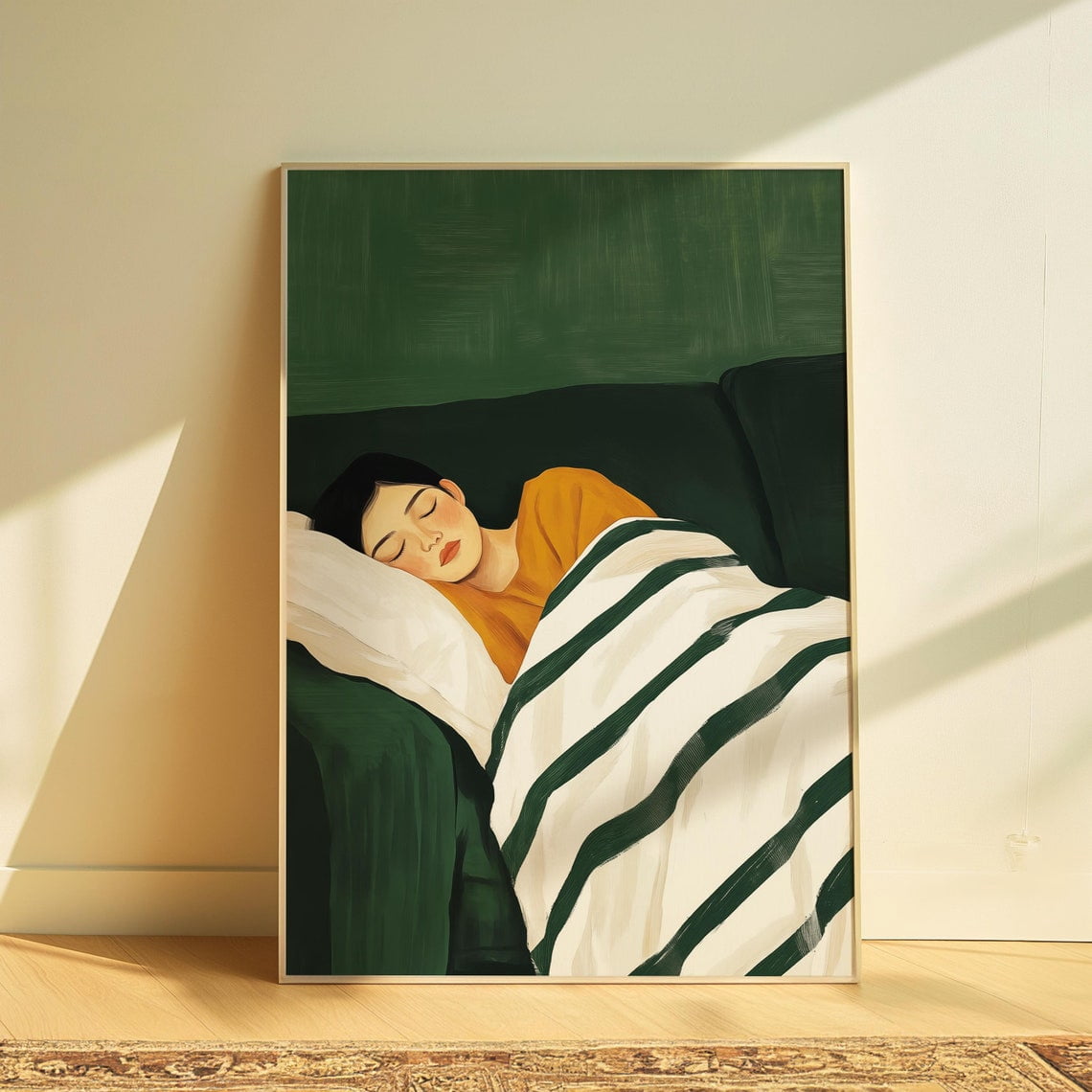 Emerald Green Woman Moody Wall Art, Stretched Canvas Size 12x18 ...