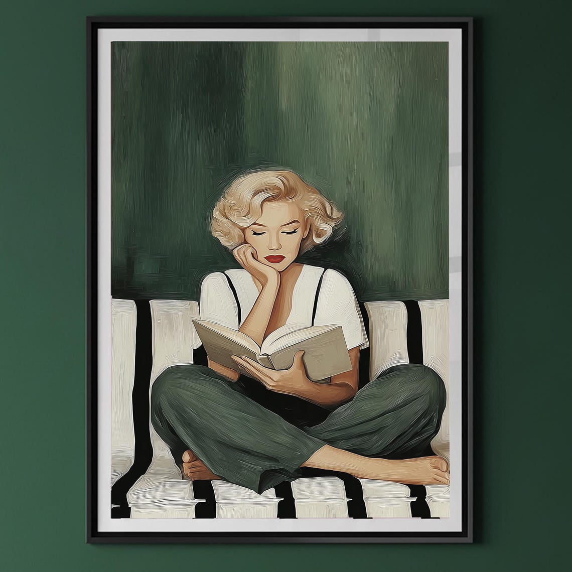 Emerald Green Woman Reading Print: Vintage Hollywood Glam Decor #1416 ...
