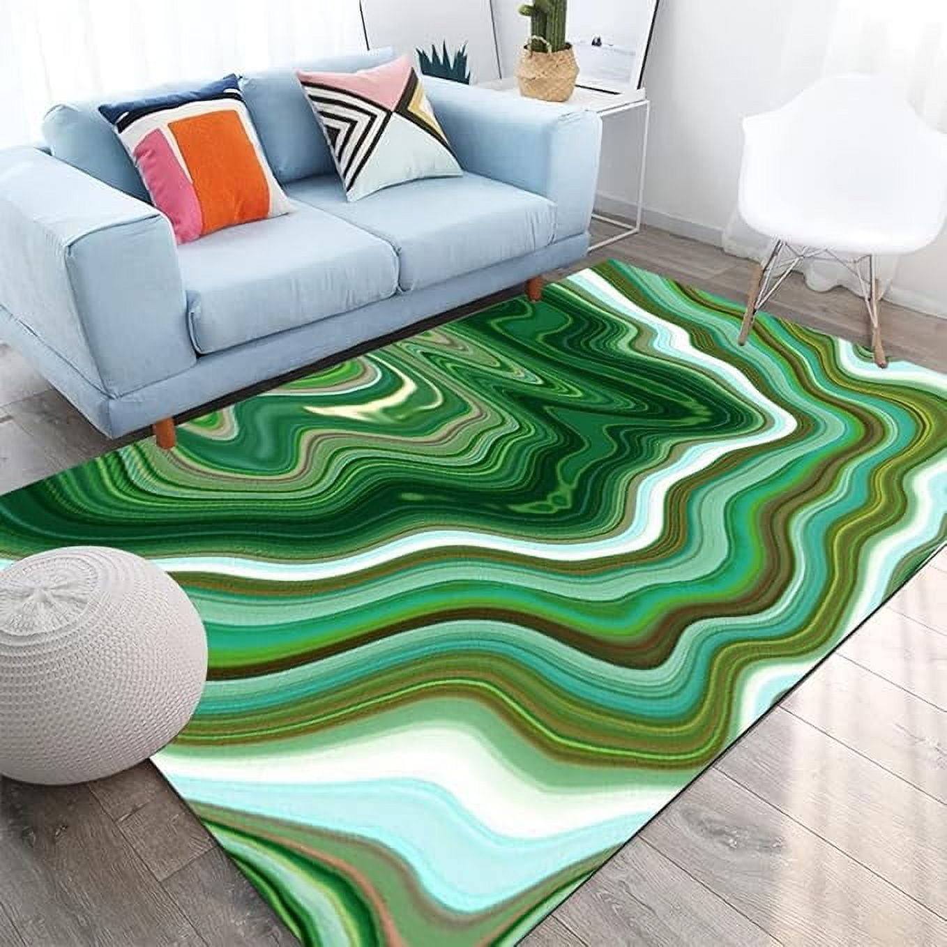 Emerald Green Yellow Marble Swirl Modern Abstract Area Rugs For Living ...