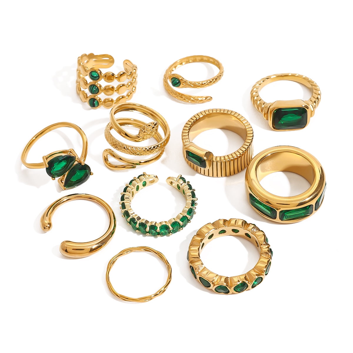 Emerald Green Zircon Ring – Stainless Steel 18K Gold-Plated Titanium ...