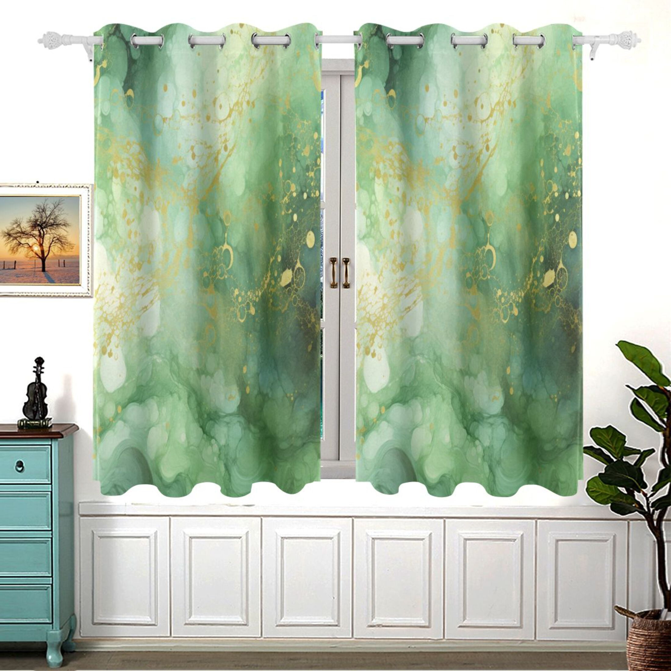 Emerald Green and Gold Marble Blackout Curtains 54 inch Length 2 Panels ...