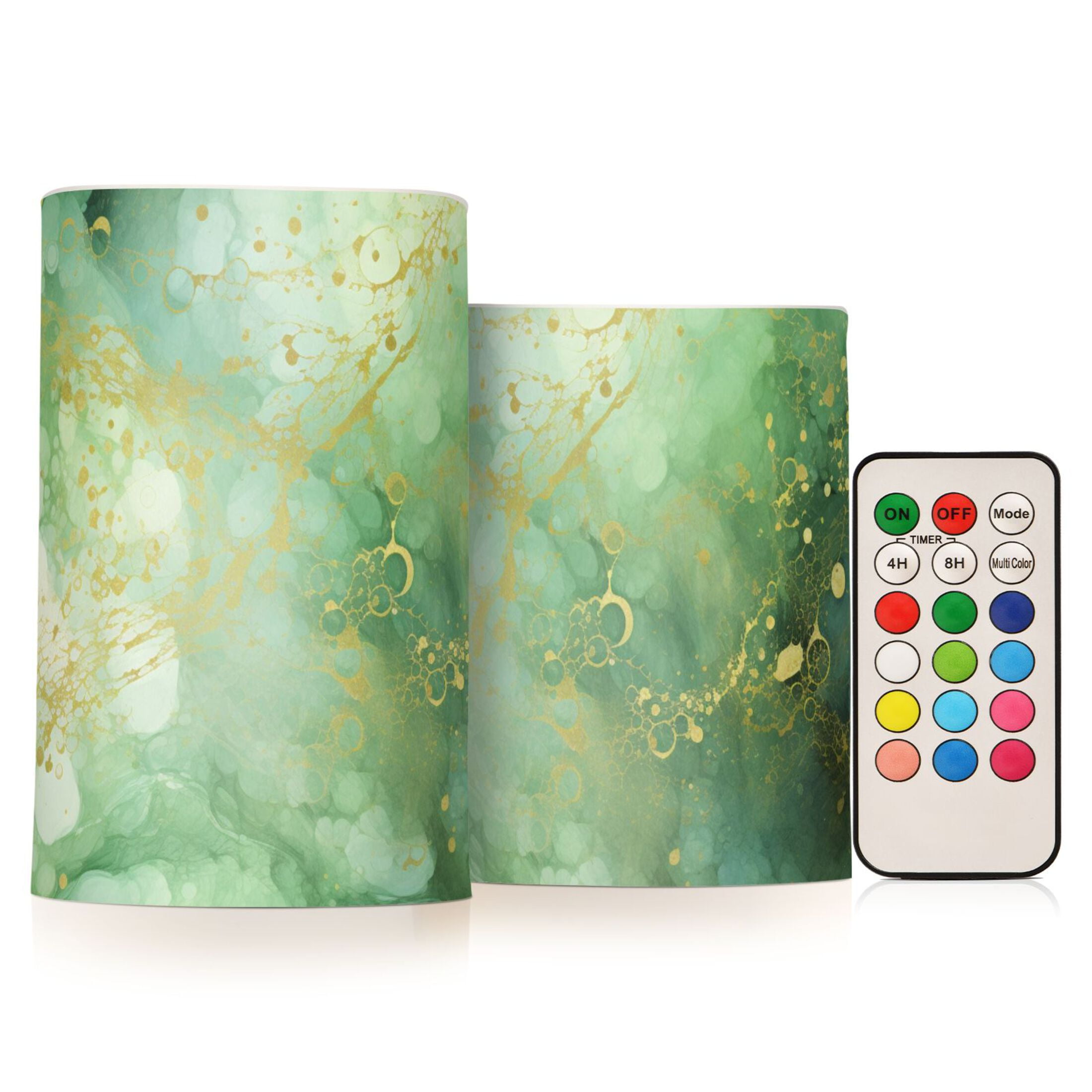 Emerald Green and Gold Marble Flameless Candles with Remote Timer LED ...