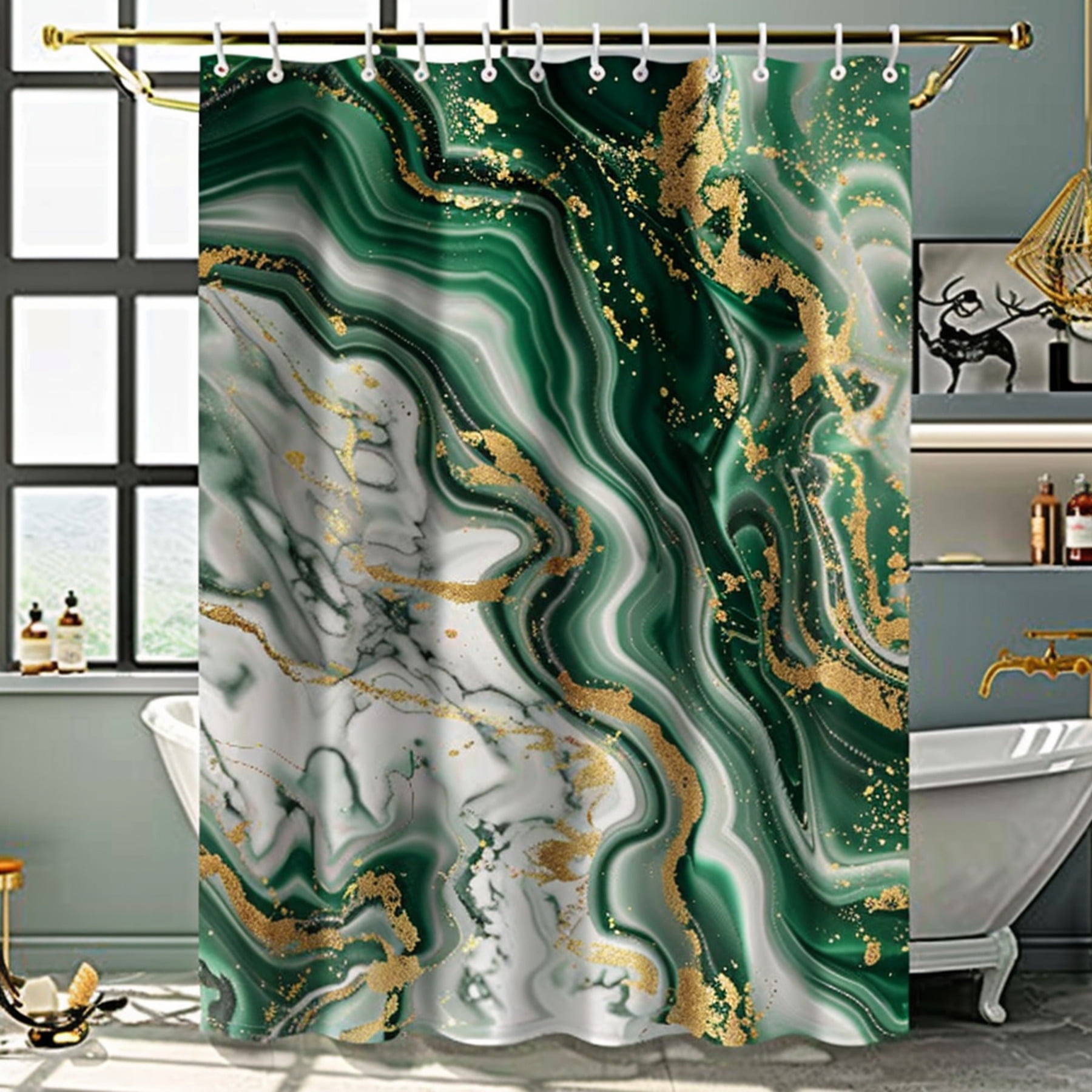 Emerald Green and Gold Marble Print Shower Curtain Modern Style ...