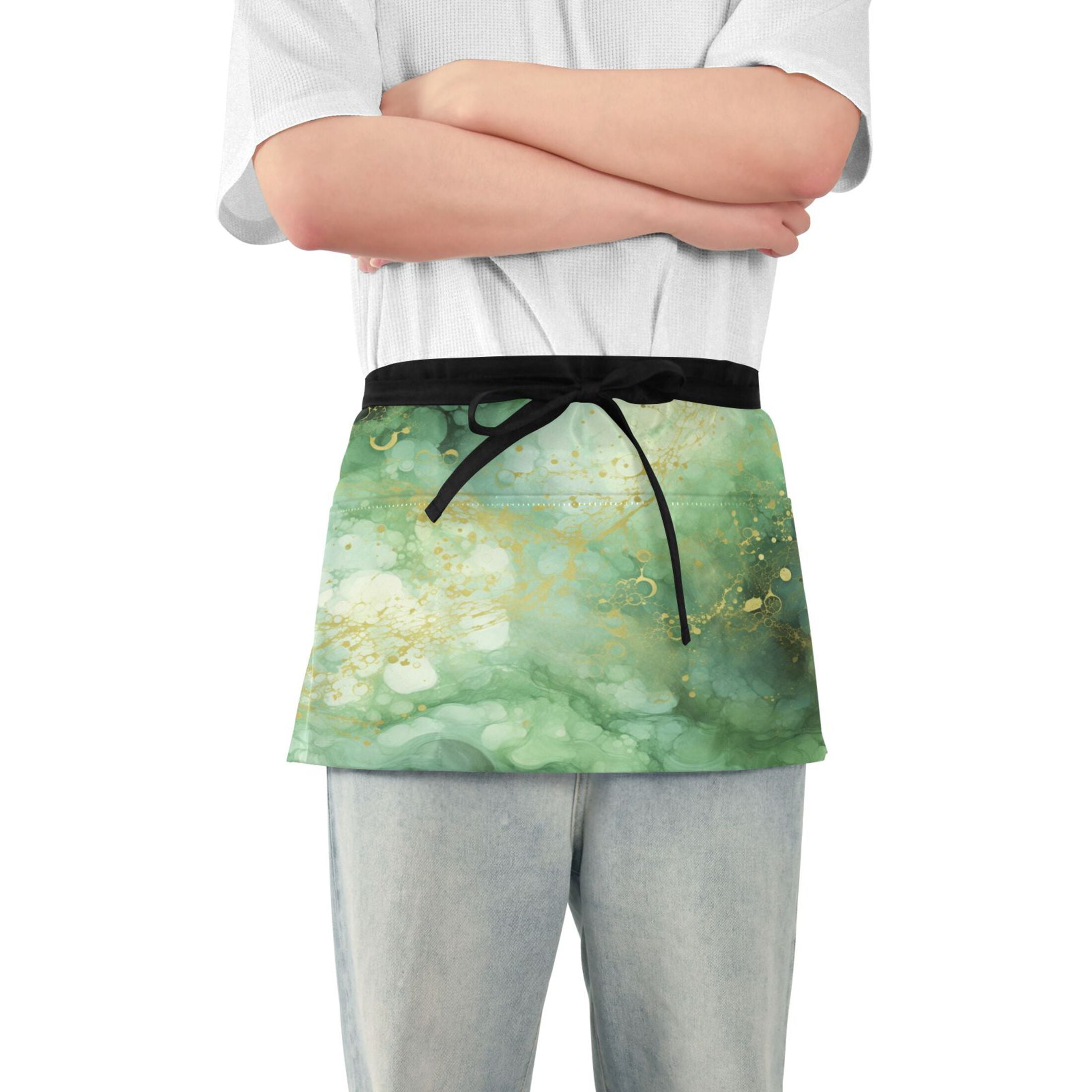 Emerald Green and Gold Marble Server Apron with 3 Pockets Waterproof ...