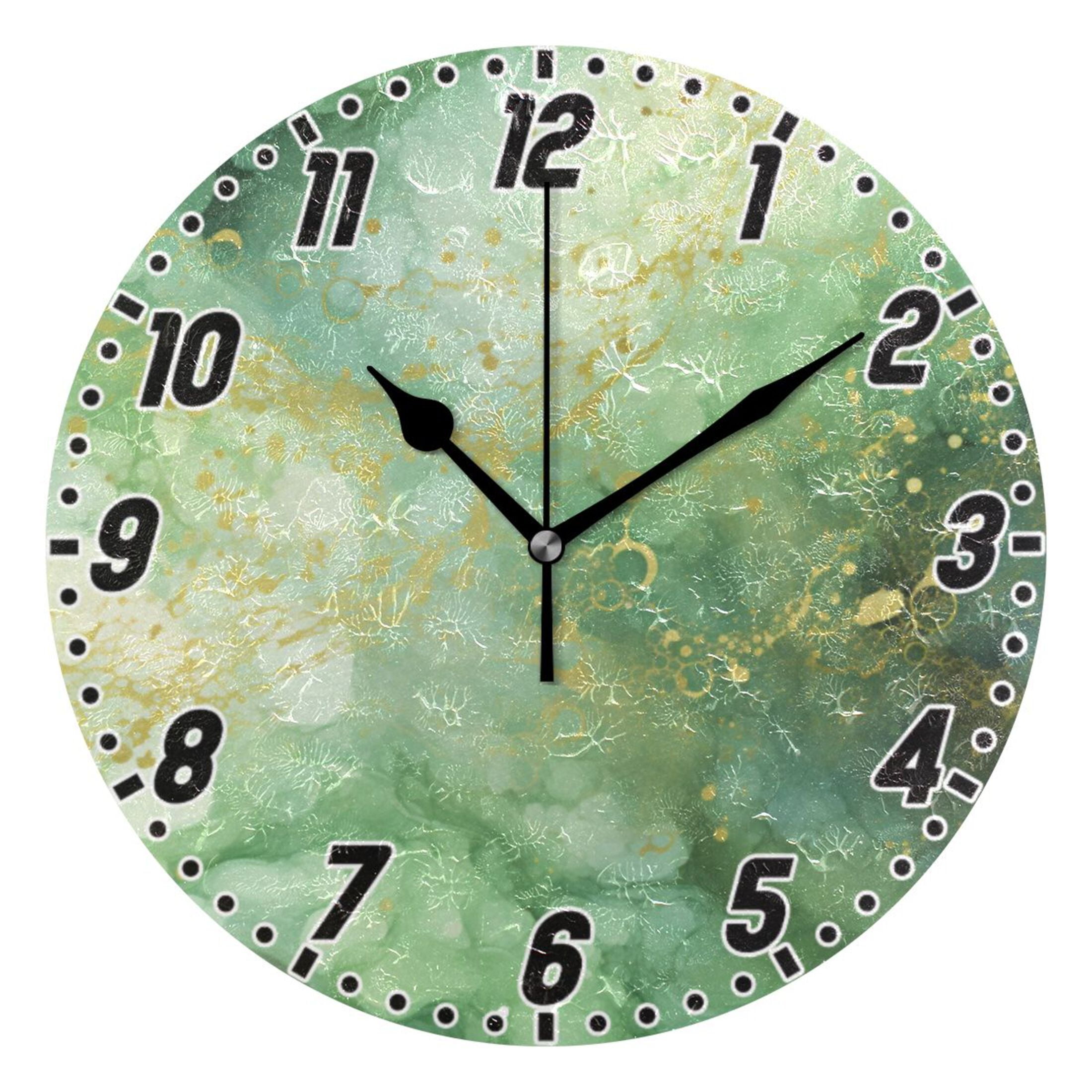 Emerald Green and Gold Marble Wall Clock 9.8 inch Battery Operated ...
