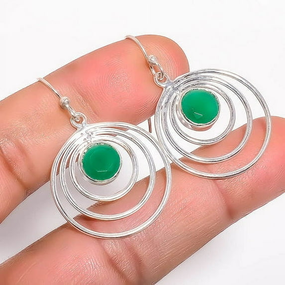 Emerald Handmade (Simulated) 925 Sterling Silver Earring 1.56" E1827-50 ...