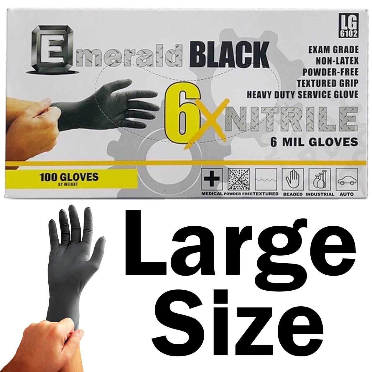 Emerald Heavy Duty Black Nitrile Gloves - Exam Grade Powder Free Latex ...